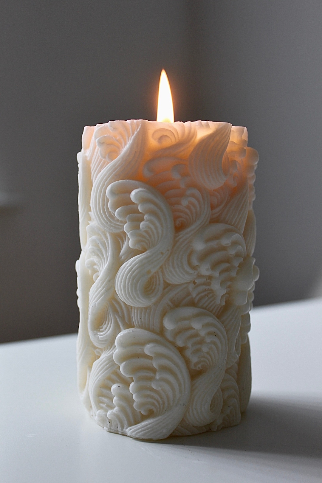 Angelic Design Pillar Candle, Unscented Soy & Beeswax Candle ...
