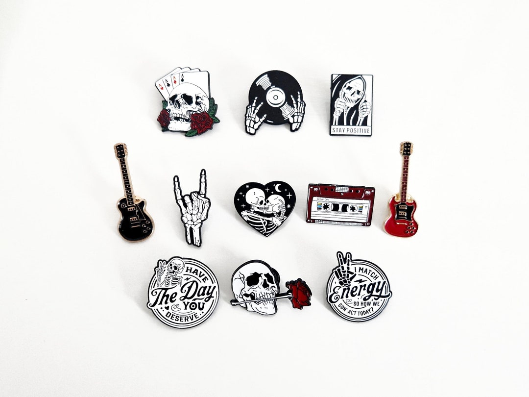 Skull & Roses Pins, Musician Pin, Rock N Roll Pins, Guitar Brooch ...