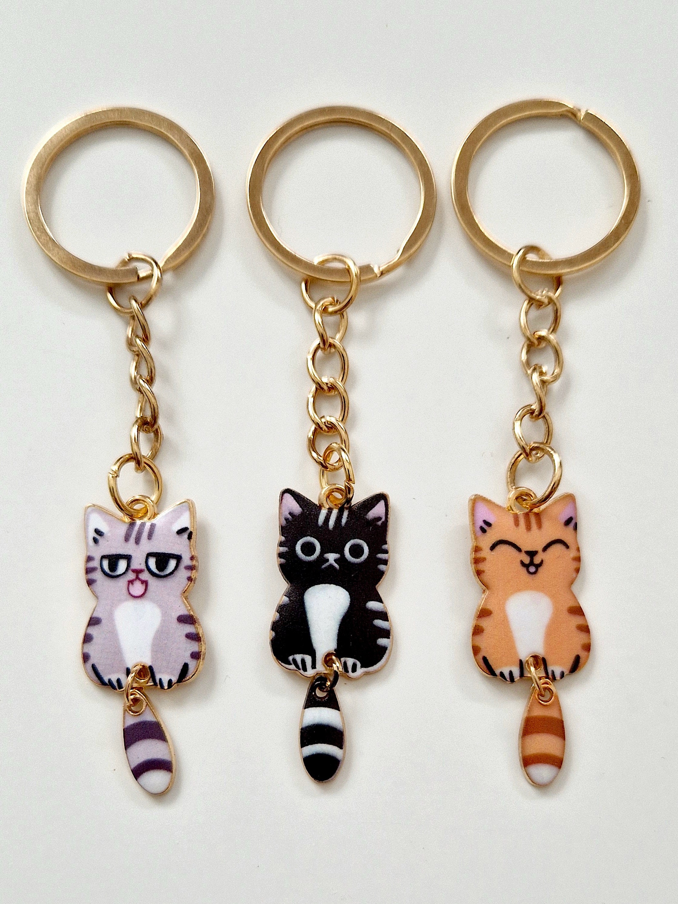 Small Cat Keychains, Cat Lover Keyring, Cute Cat Keychains With Dangly ...