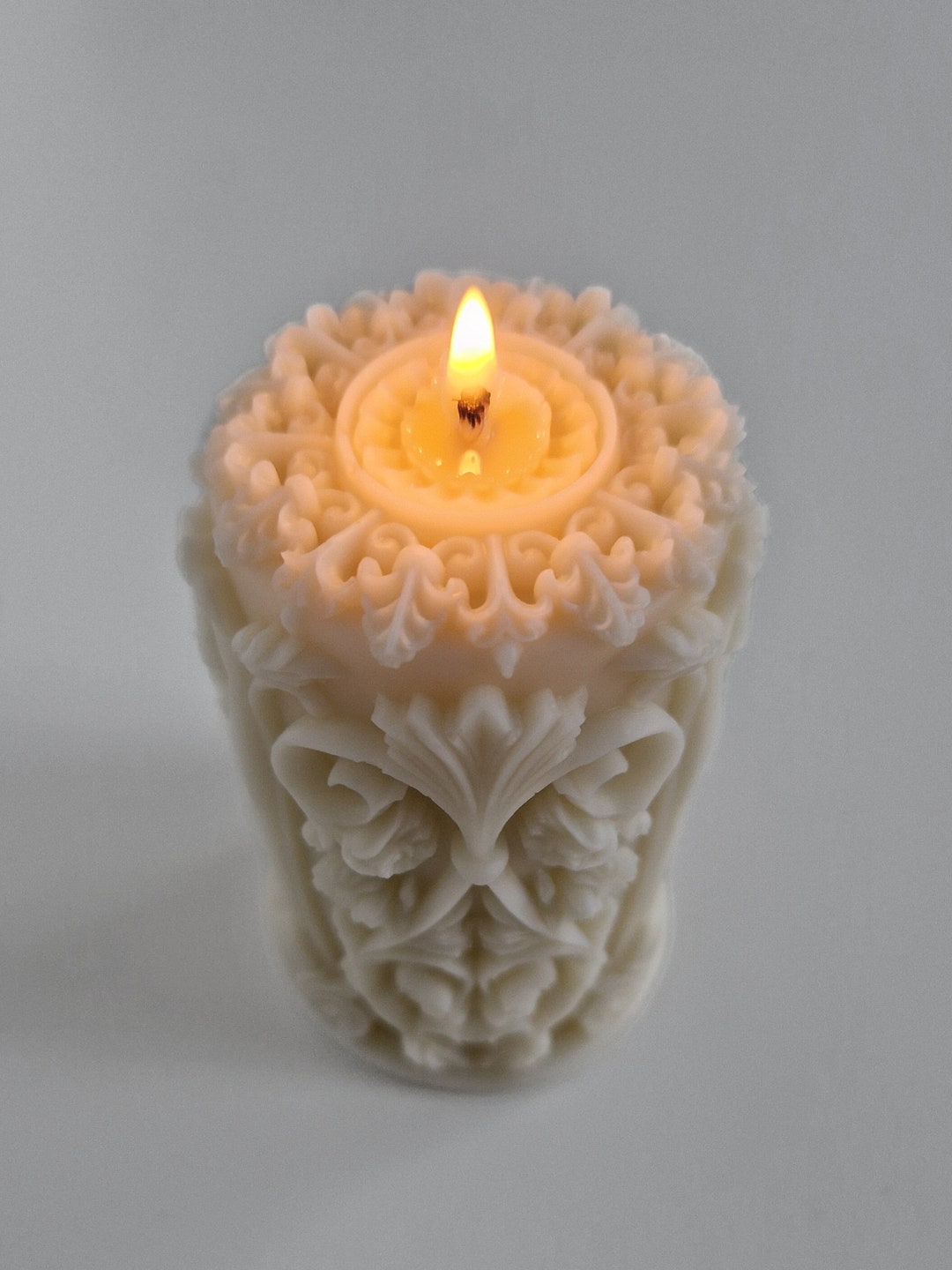 Small Victorian Style Ornate Pillar Candle, Intricate Design Soy and ...