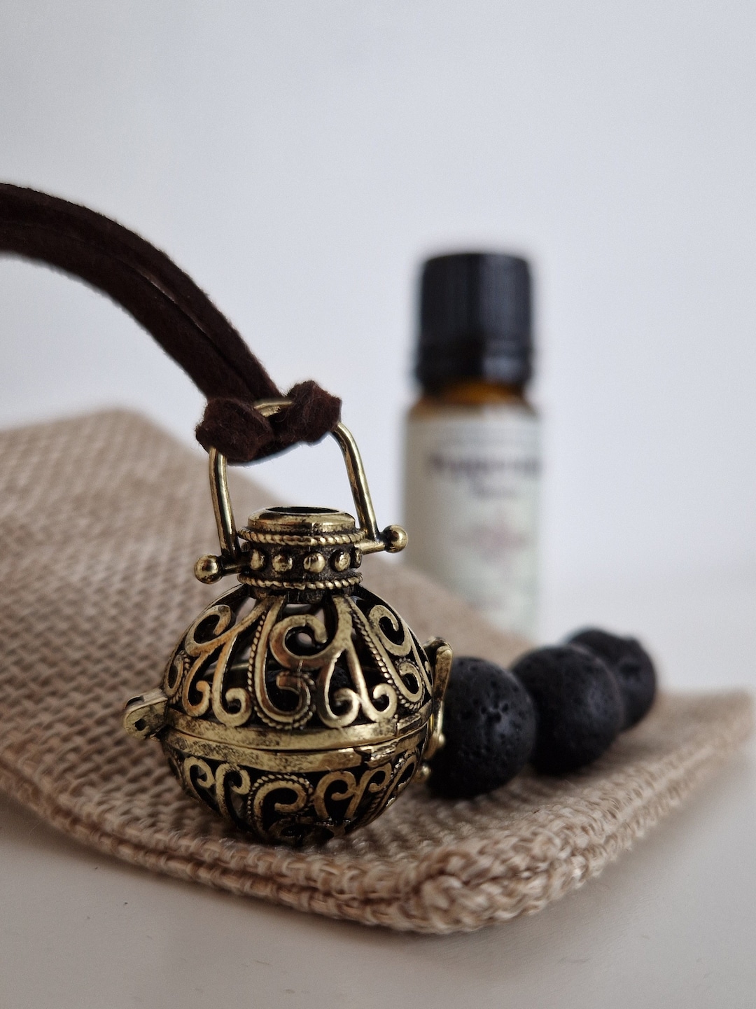 Aromatherapy Cage Design Necklace, Essential Oil Necklace, Lava Bead ...