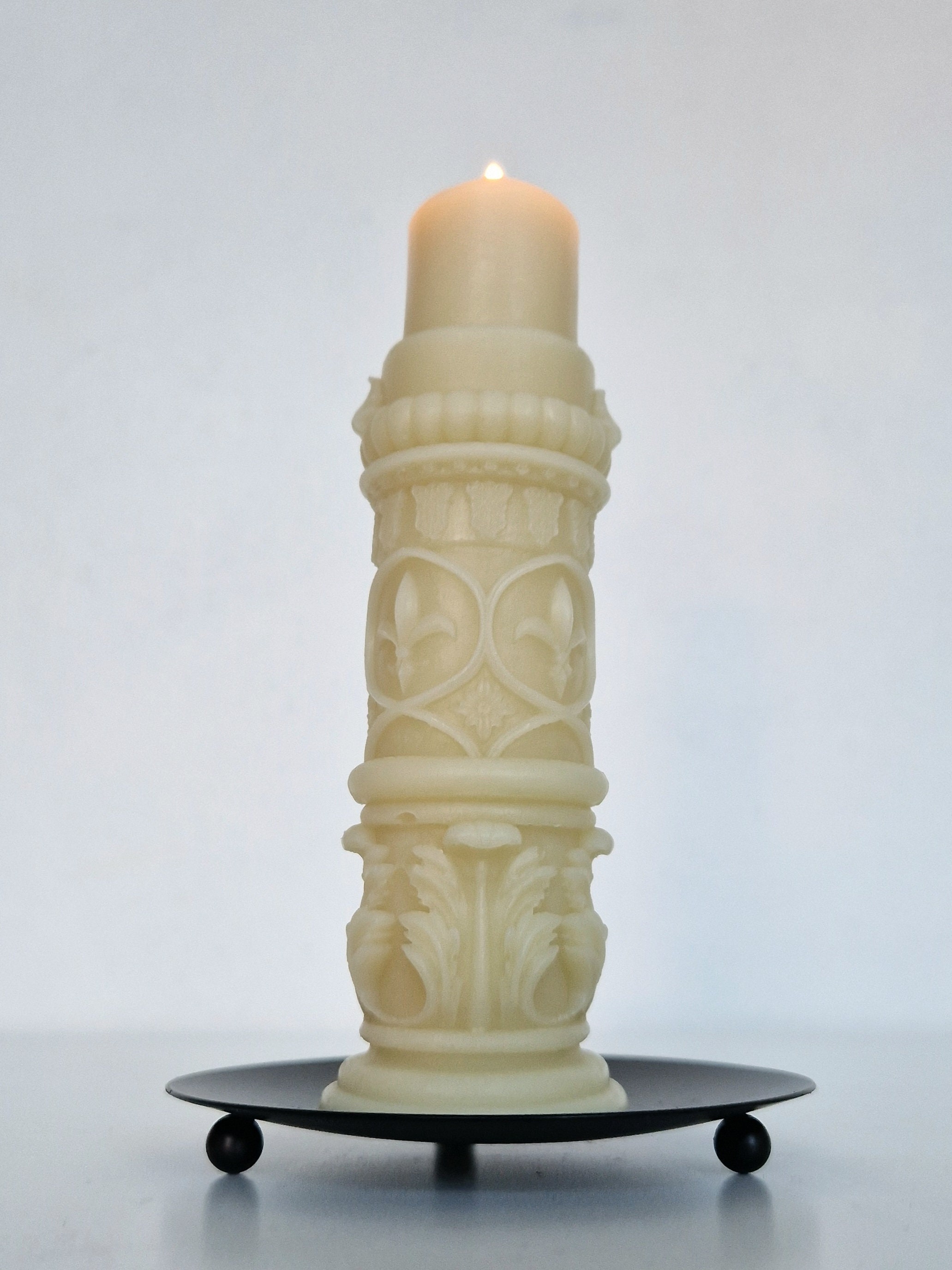 Fleur De Lis Ornate Design Candles, 100% White Beeswax Intricate Design ...