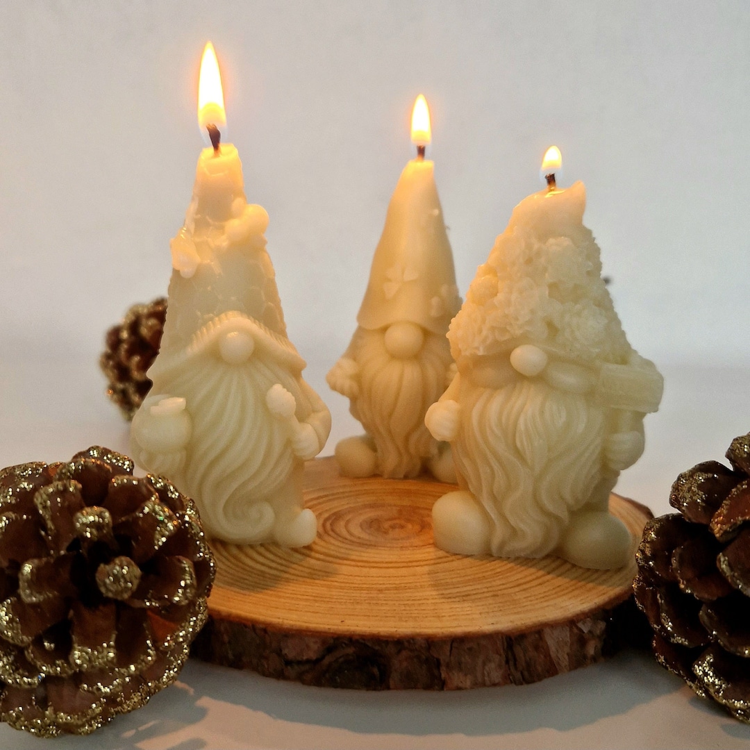 Small Beeswax Gonk Christmas Candles With Wooden Slice, Scandinavian ...