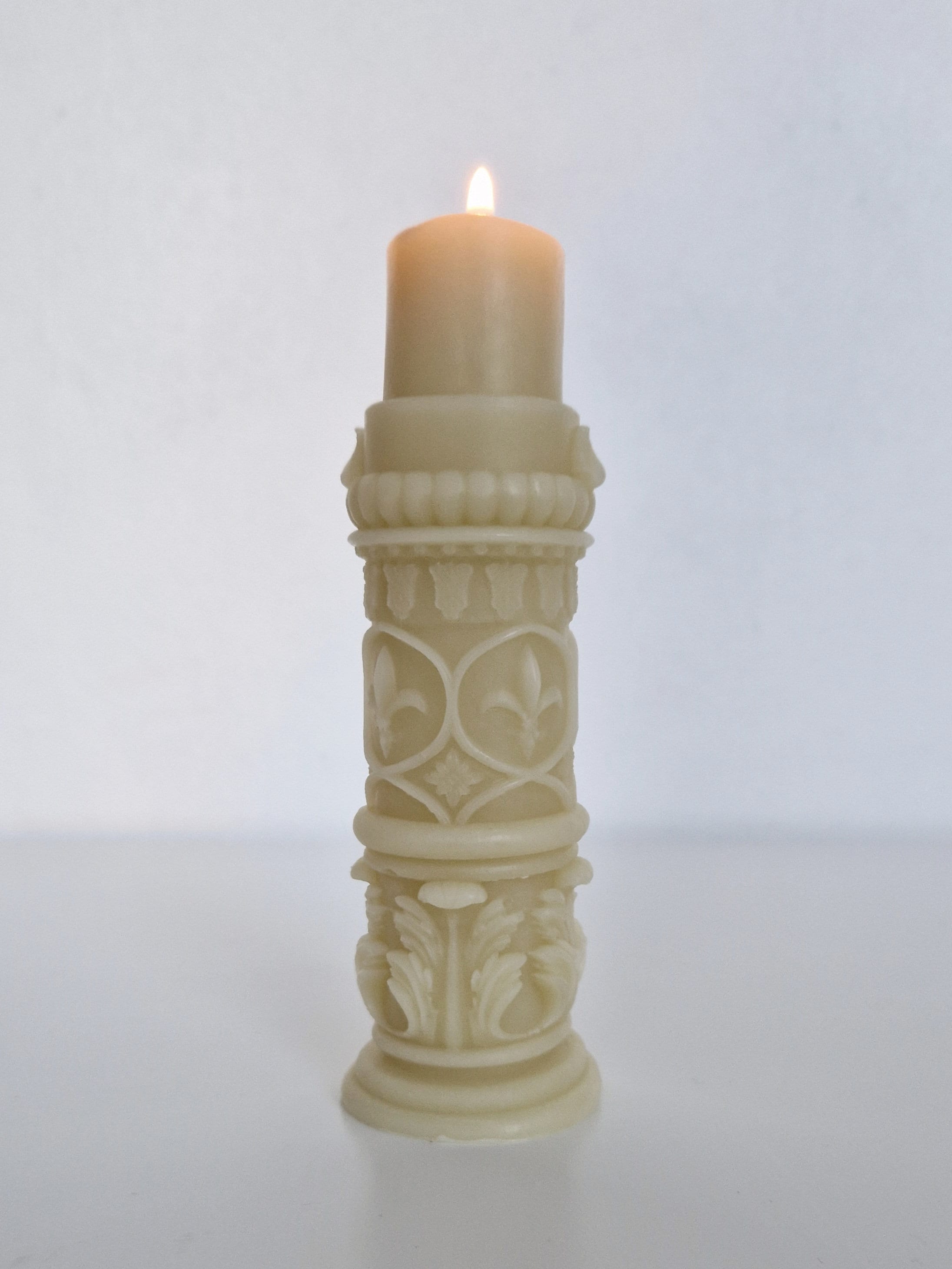 Fleur De Lis Ornate Design Candles, 100% White Beeswax Intricate Design ...