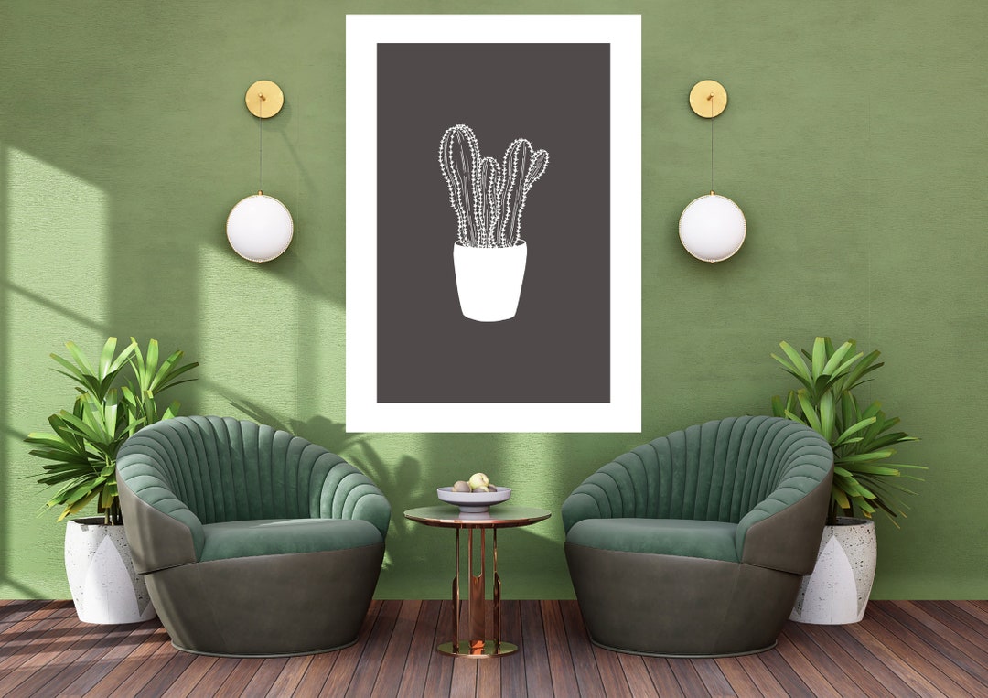 Cacti Modern Art Print - Botanical Modern Art - Cactus in a Pot Art ...