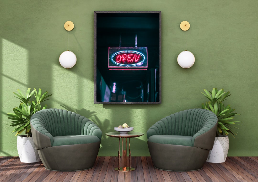 Retro Open Sign Print - Neon Sign Photo Print - Retro Sign Photo Gift ...