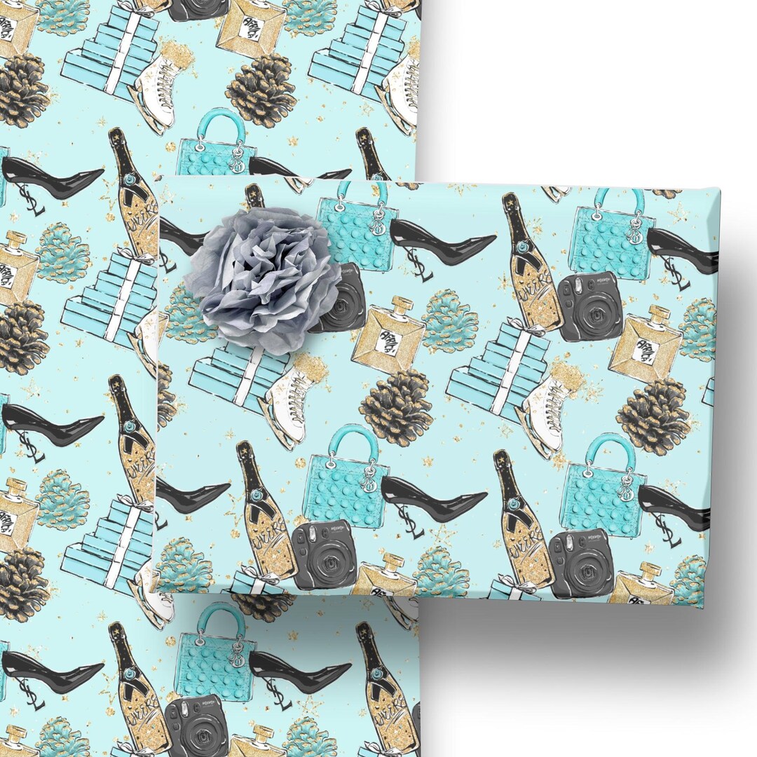 Blue and Gold Presents Gift Wrap - Etsy