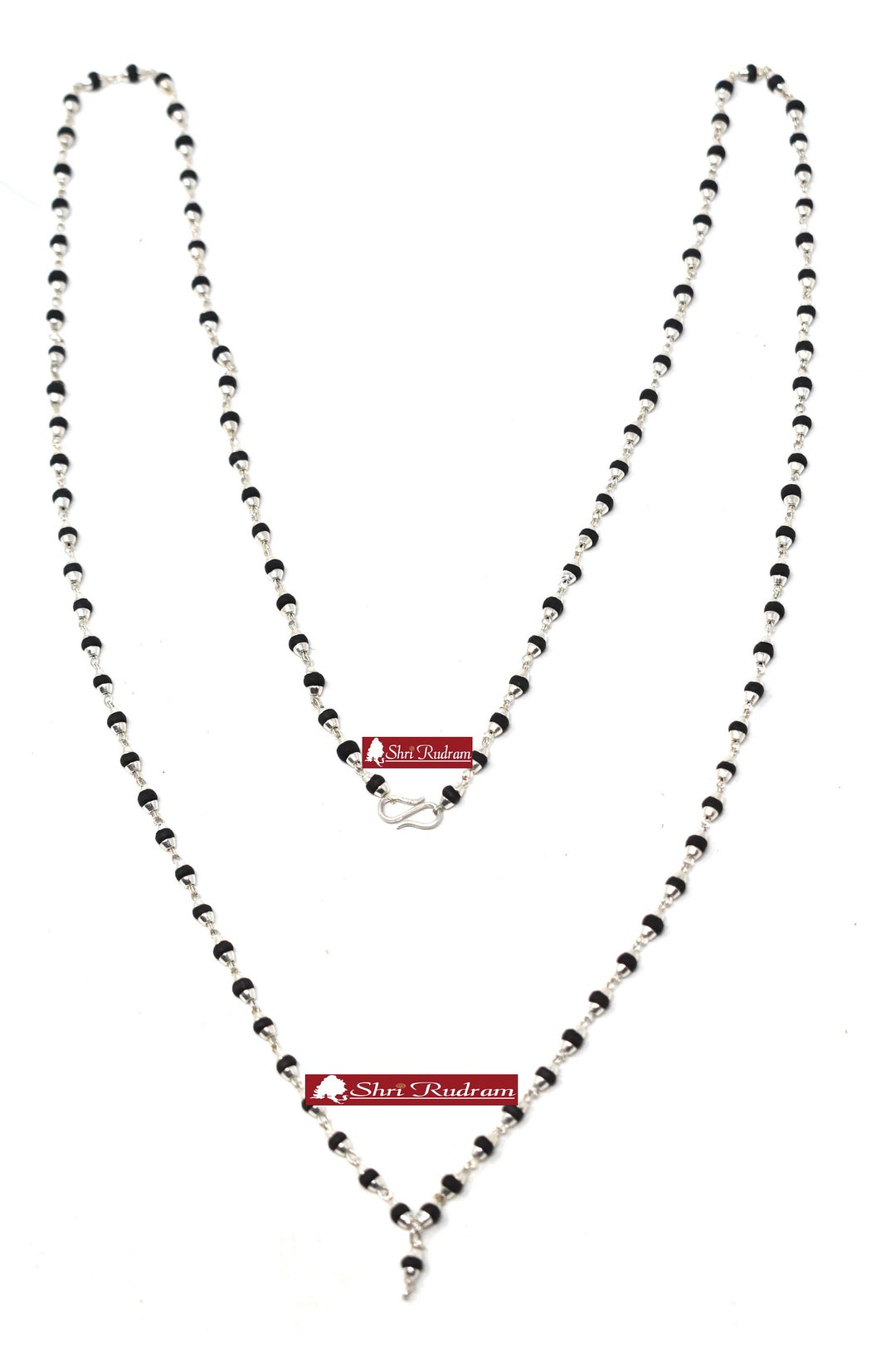 Shrirudram Black Tulsi Mala / Black Tulsi Rosary in Pure Silver 1081 ...