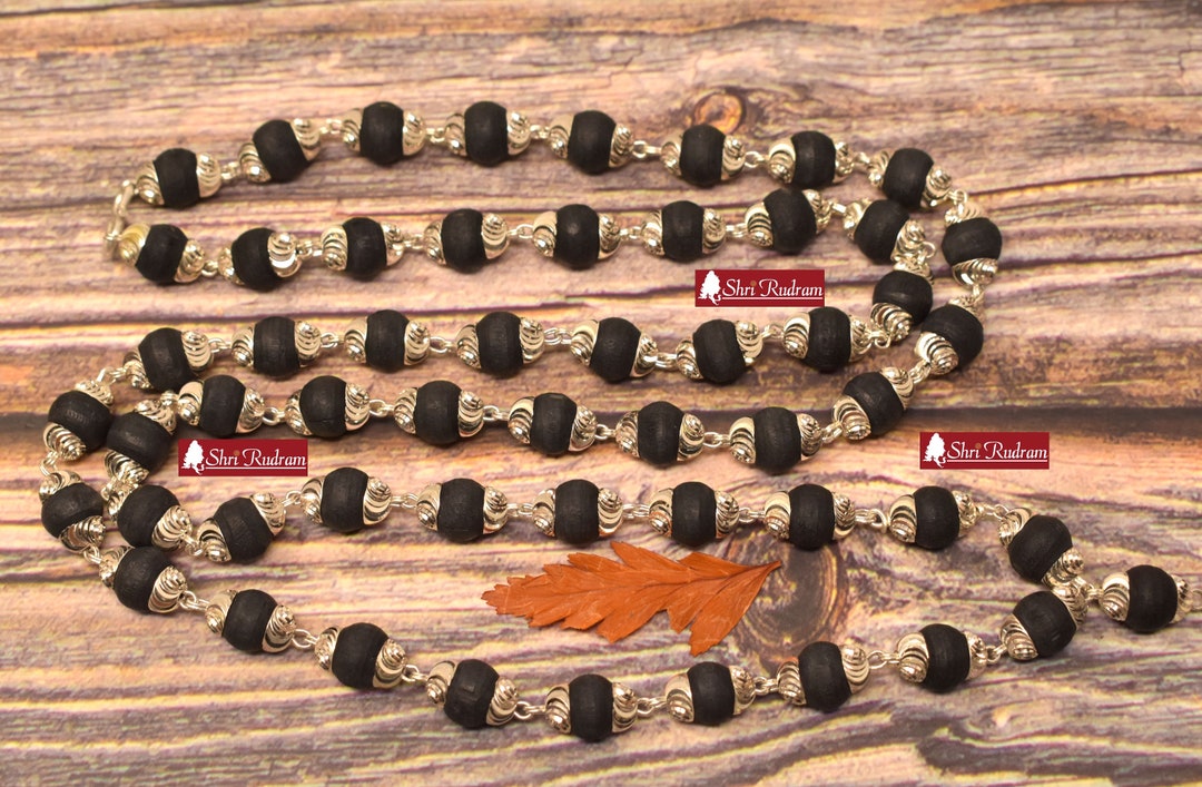 Shrirudram Black Tulsi Mala / Black Tulsi Rosary in Pure Silver 541 ...