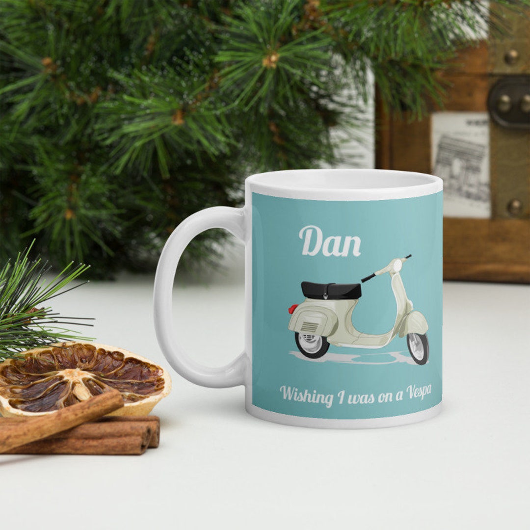 Personalised Blue or Cream Vespa Mug, Mod Mug, Vespa Coffee Mug, Vespa ...