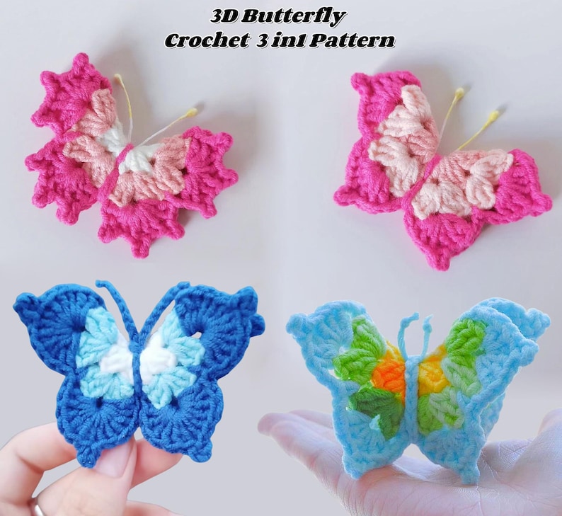 3D Butterfly Crochet Pattern PDF | No Sew 3-in-1 Design | Easy ...