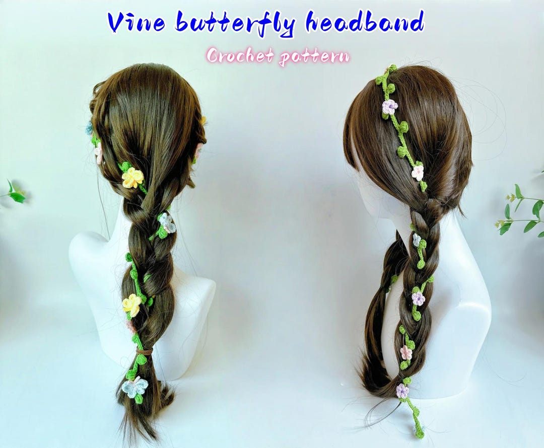 Handmade Crochet Vine Headband 2 in 1 Butterfly & Flower Design ...