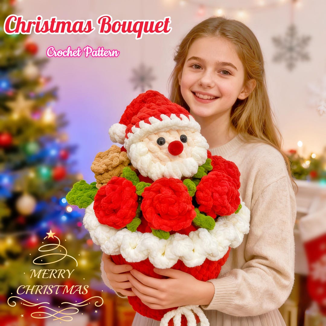2-in-1 Crochet Christmas Bouquet Pattern PDF | Santa & Flower Bouquet ...