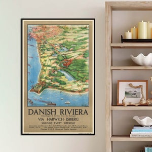 1930 Danish Riviera Map - Copenhagen Map Print - Denmark Map Poster ...