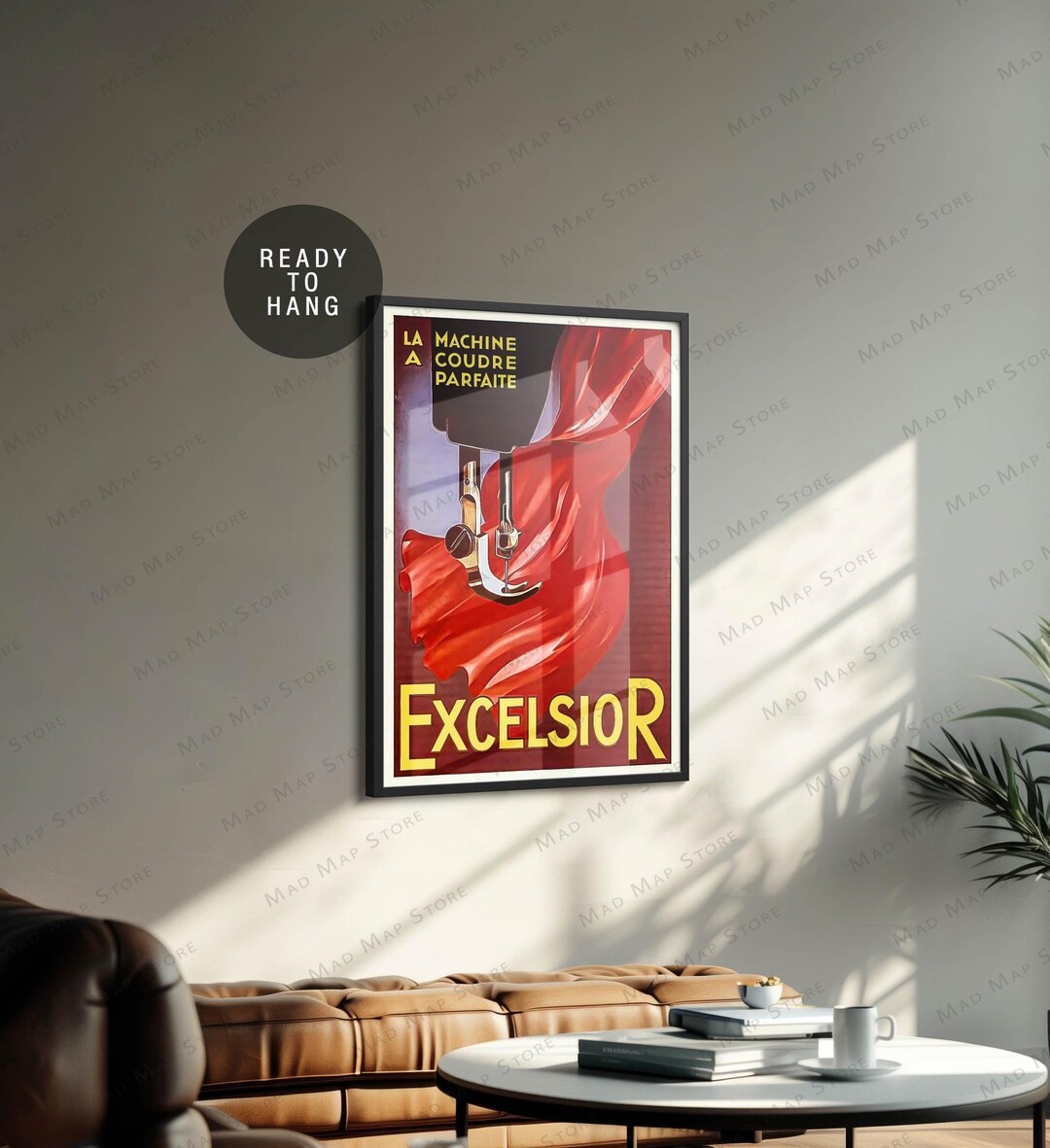 Vintage French Sewing Machine Poster: Excelsior Advertisement, Framed ...