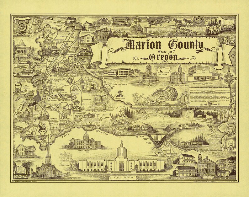 1975 Marion County Map State of Oregon Map Salem Map Print - Etsy