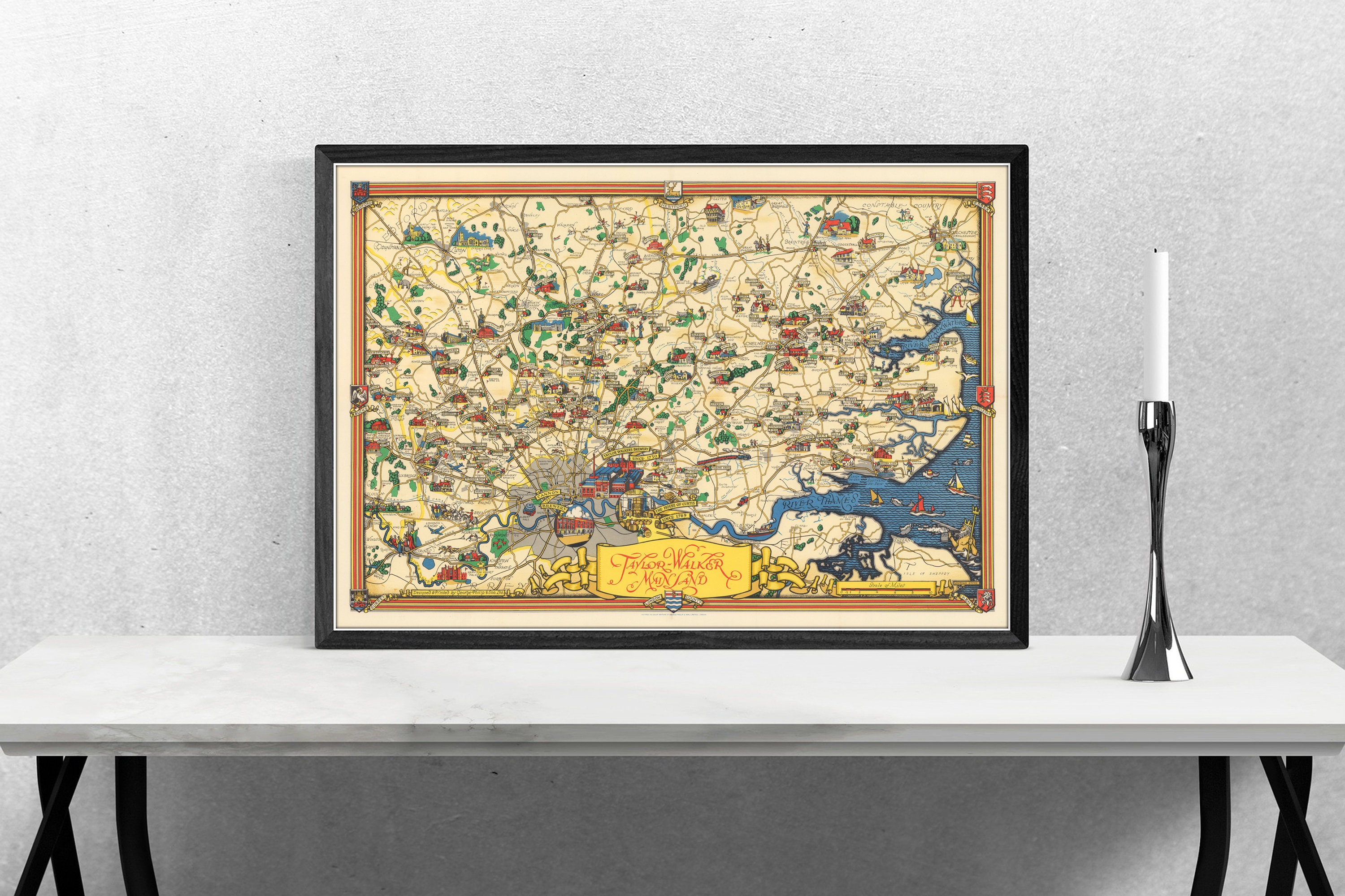 1950 Vintage London Map Poster London Country Map Pictorial Map Print ...
