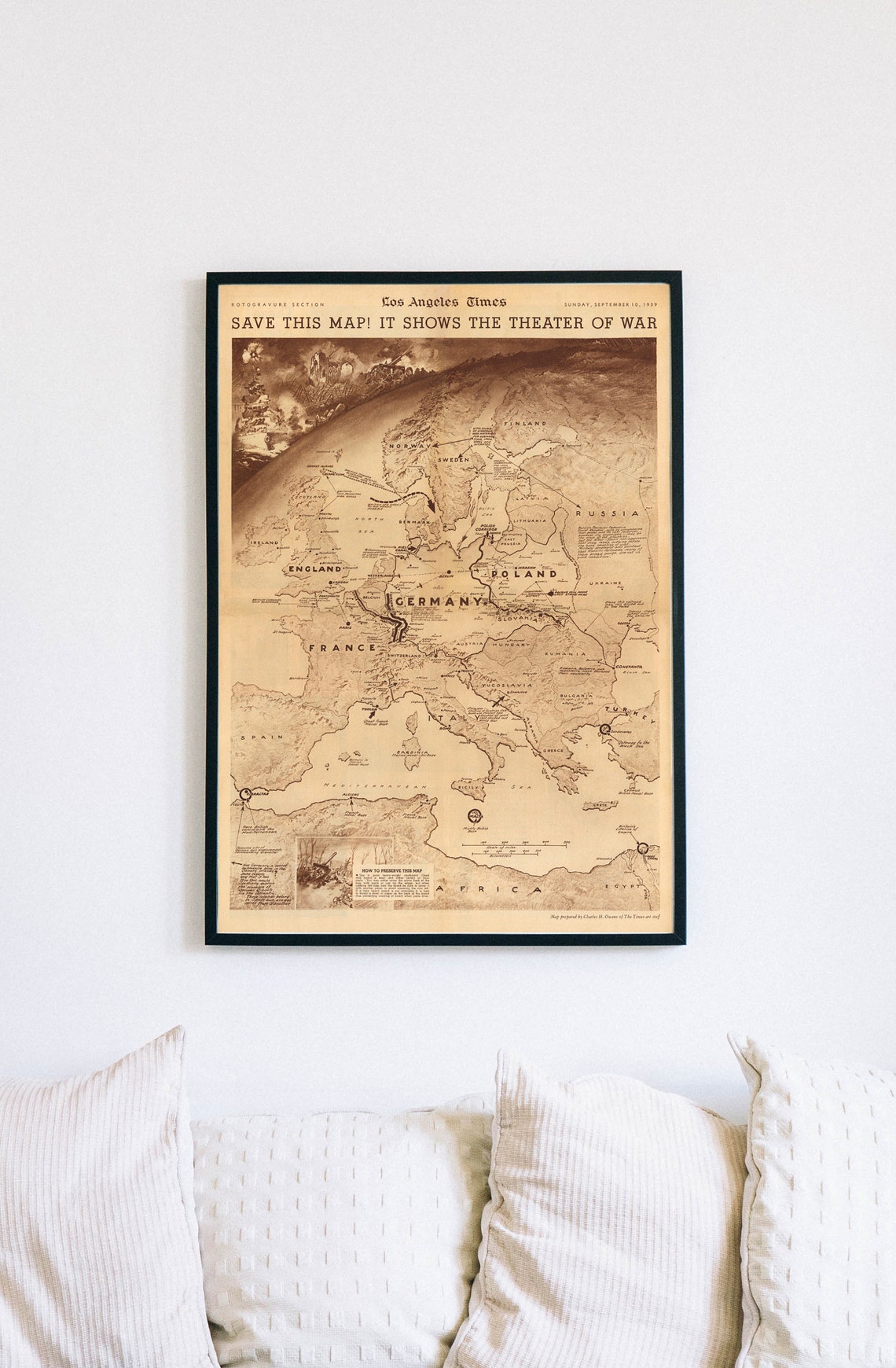 1939 World War 2 Map Vintage Los Angeles Times Print - Etsy