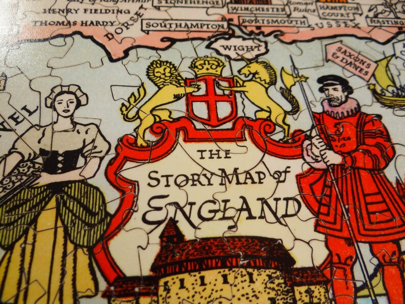 1936 Story Map of England Puzzle Version Vintage Wall Map Poster ...