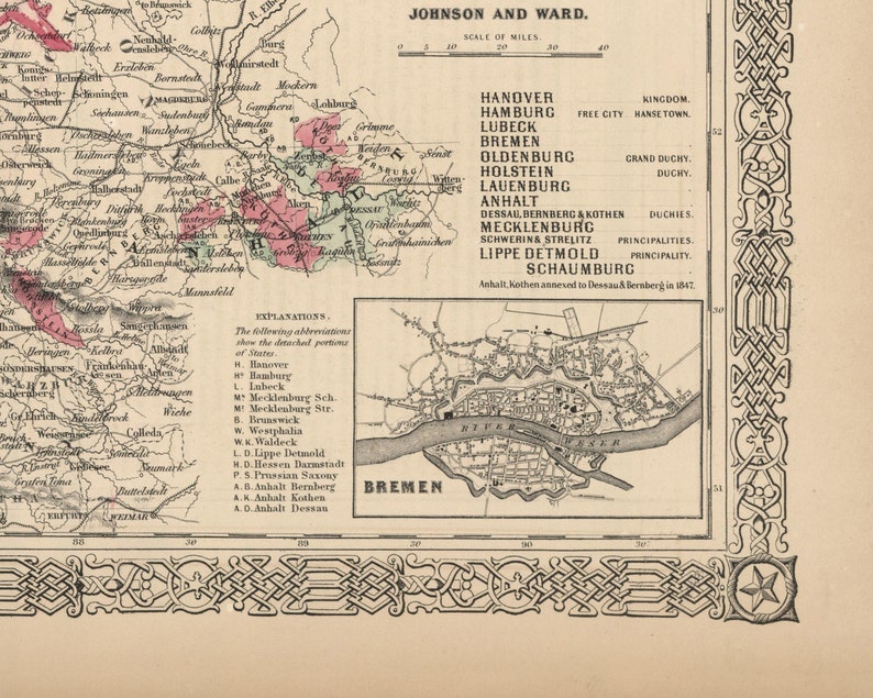 1864 Vintage Germany Map Old Map Print Germany Map Poster | Etsy