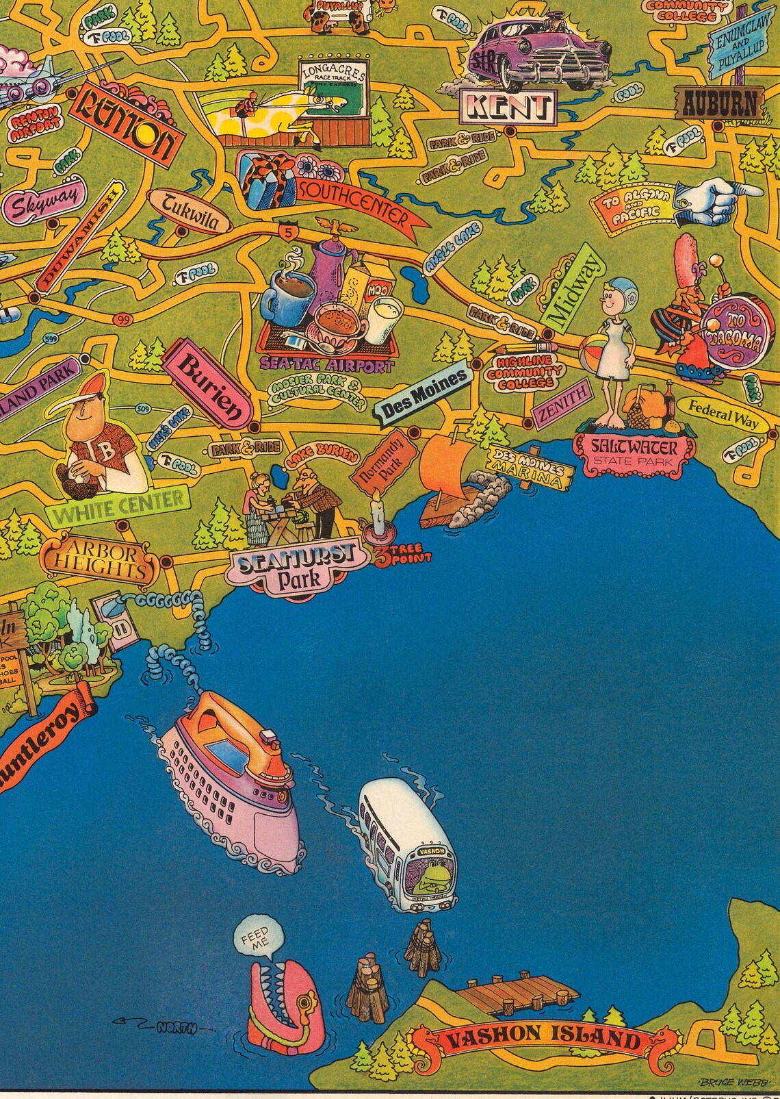 1974 Seattle Map Vintage Seattle Print Seattle Poster - Etsy