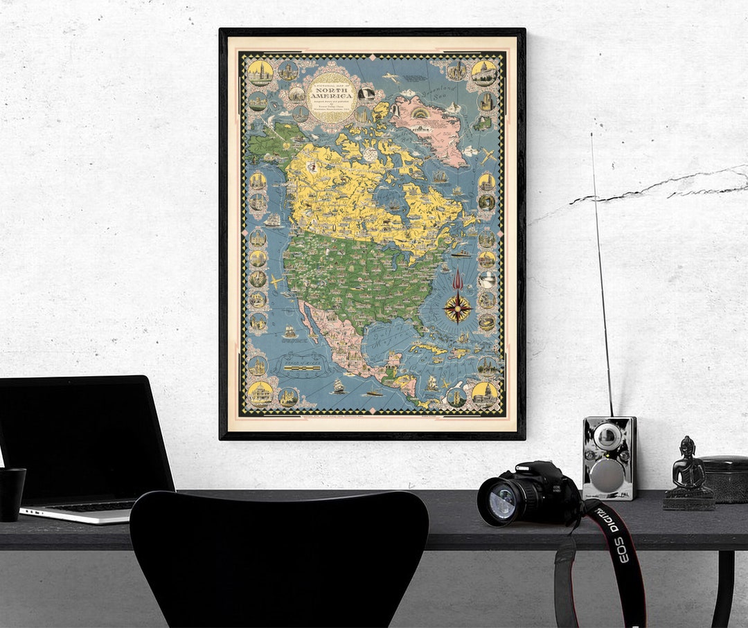 1945 North America Map - Vintage USA Map Print - North America Poster ...