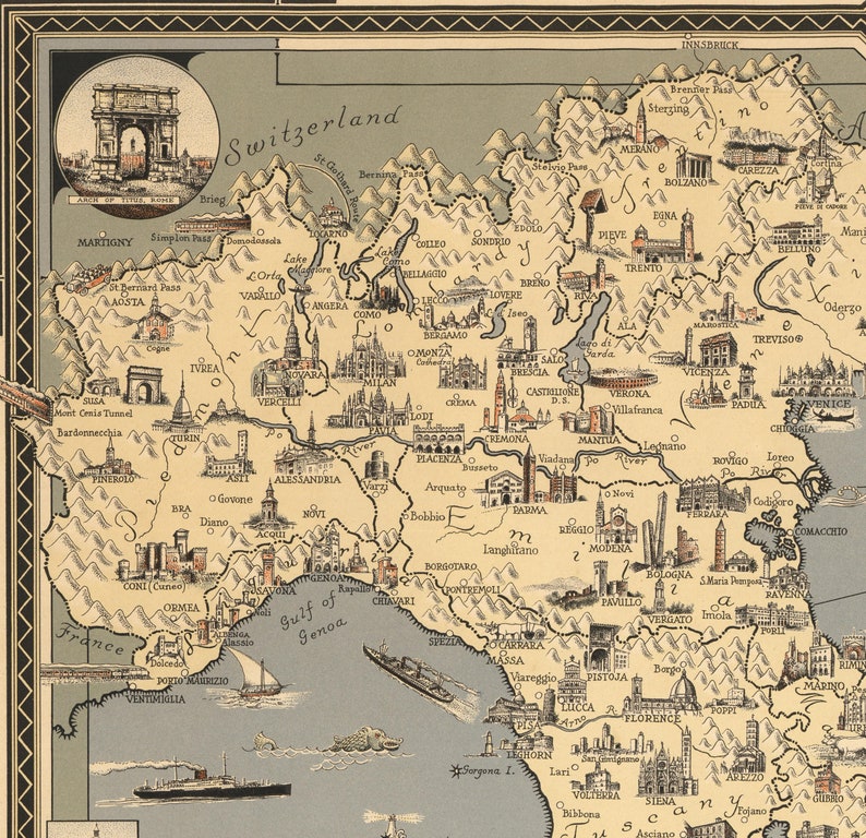 1935 Italy Map Print Vintage Poster Map Italy With Vatican - Etsy