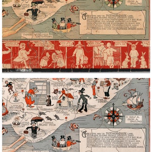1930 Mother Goose Land Map - Mother Goose Print - Puzzle Map Poster ...
