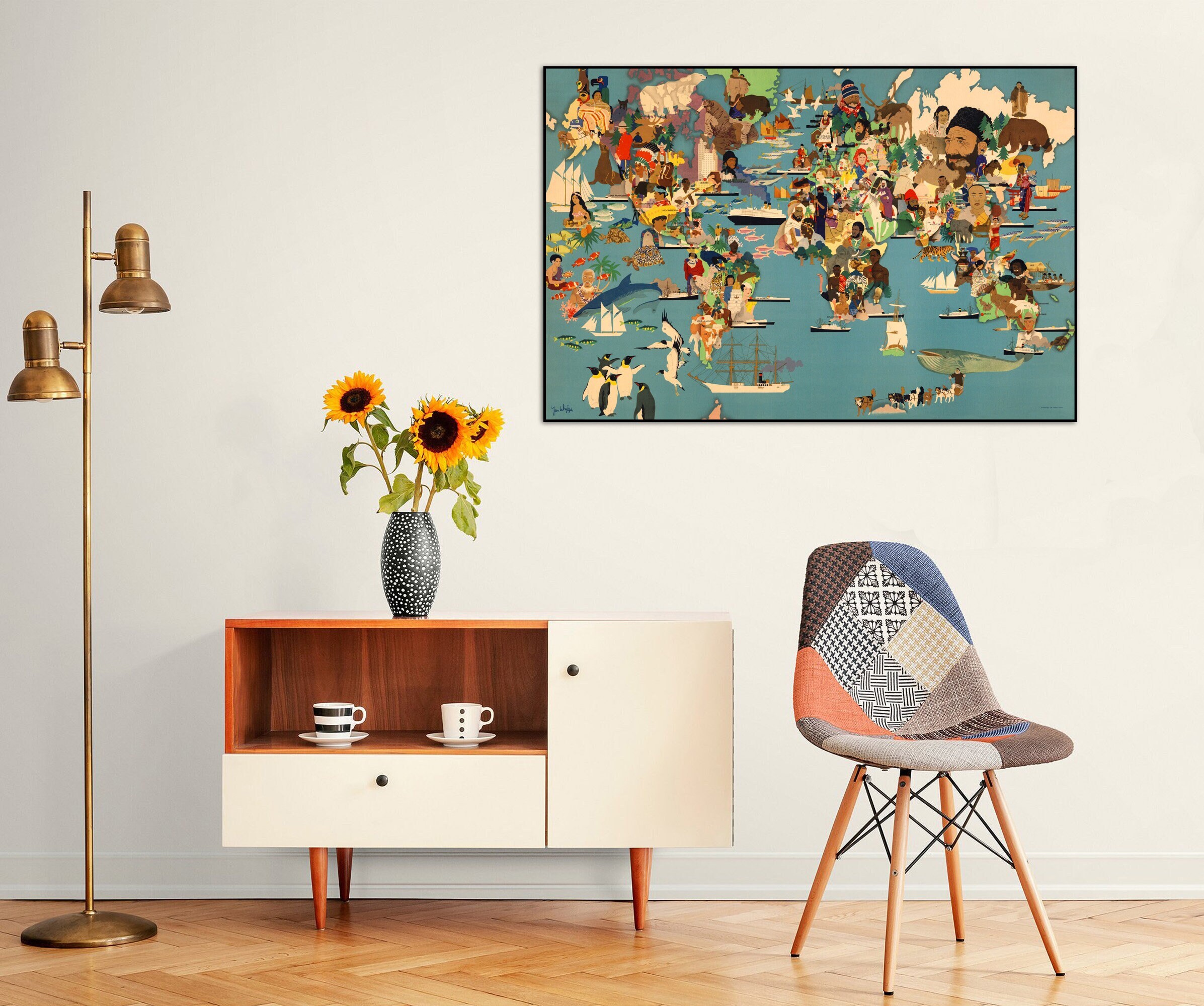 1950 World Map Print Pictorial World Map Poster World Travel Map World ...