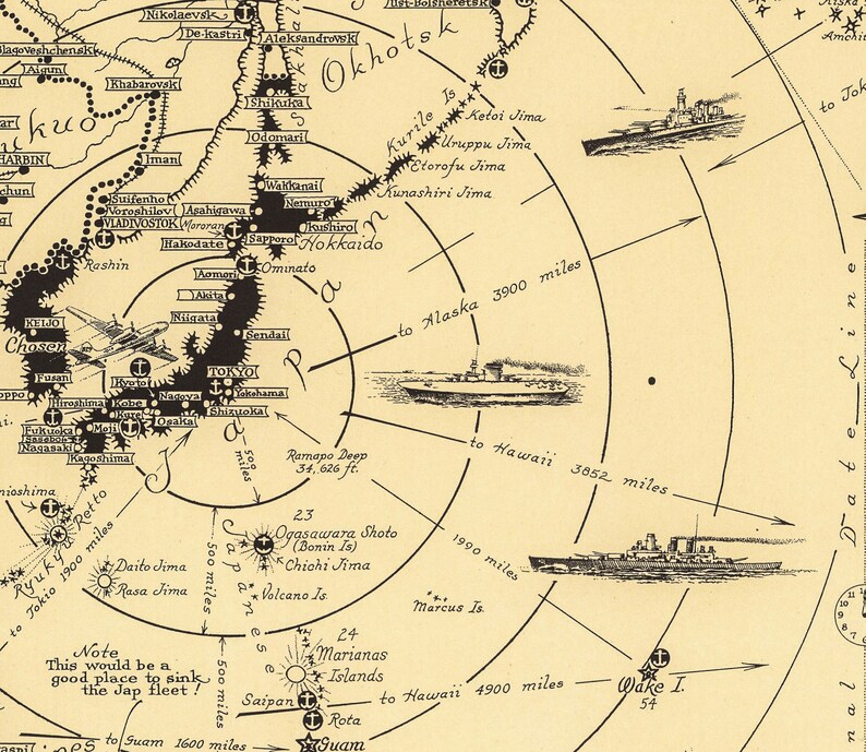1944 WW2 Map Victory in Pacific US & British Navy Poster World War 2 ...