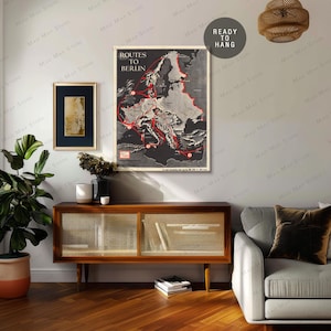 1943 Framed World War 2 Map - Framed WW2 Poster - Routes to Berlin ...