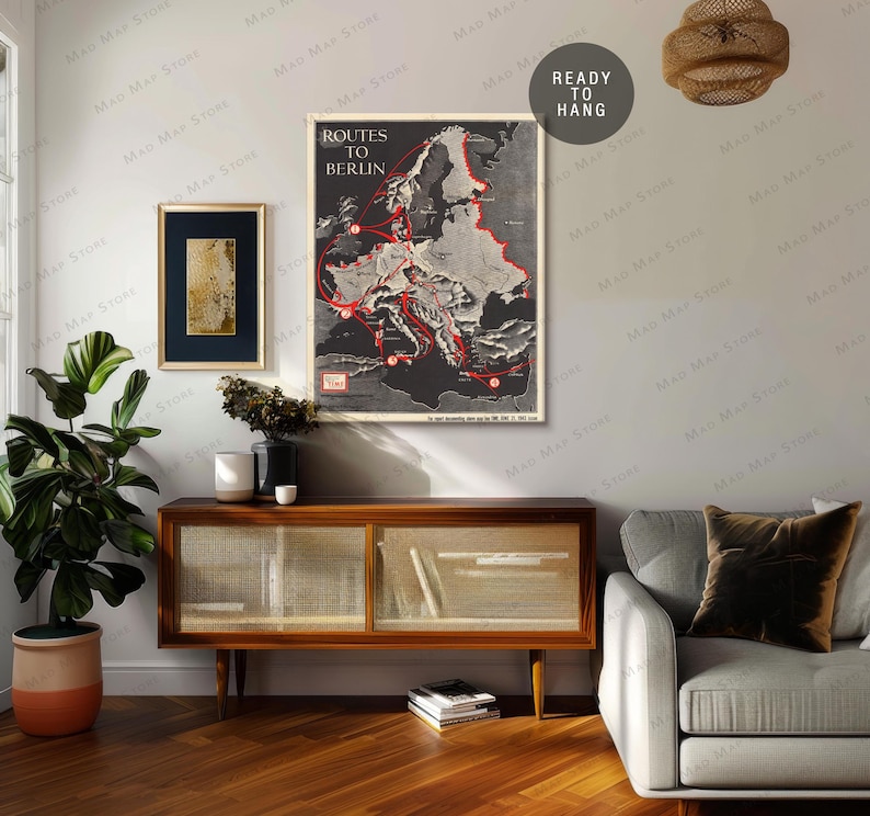 1943 WW2 Europe Map: Routes to Berlin - Framed Canvas or Poster - Etsy ...