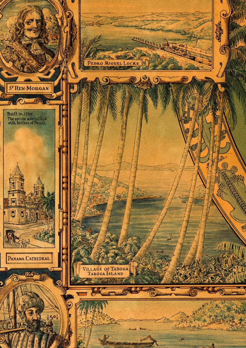 1930 Map of Panama Vintage Pictorial Panama Map Canal Zone Print Panama ...