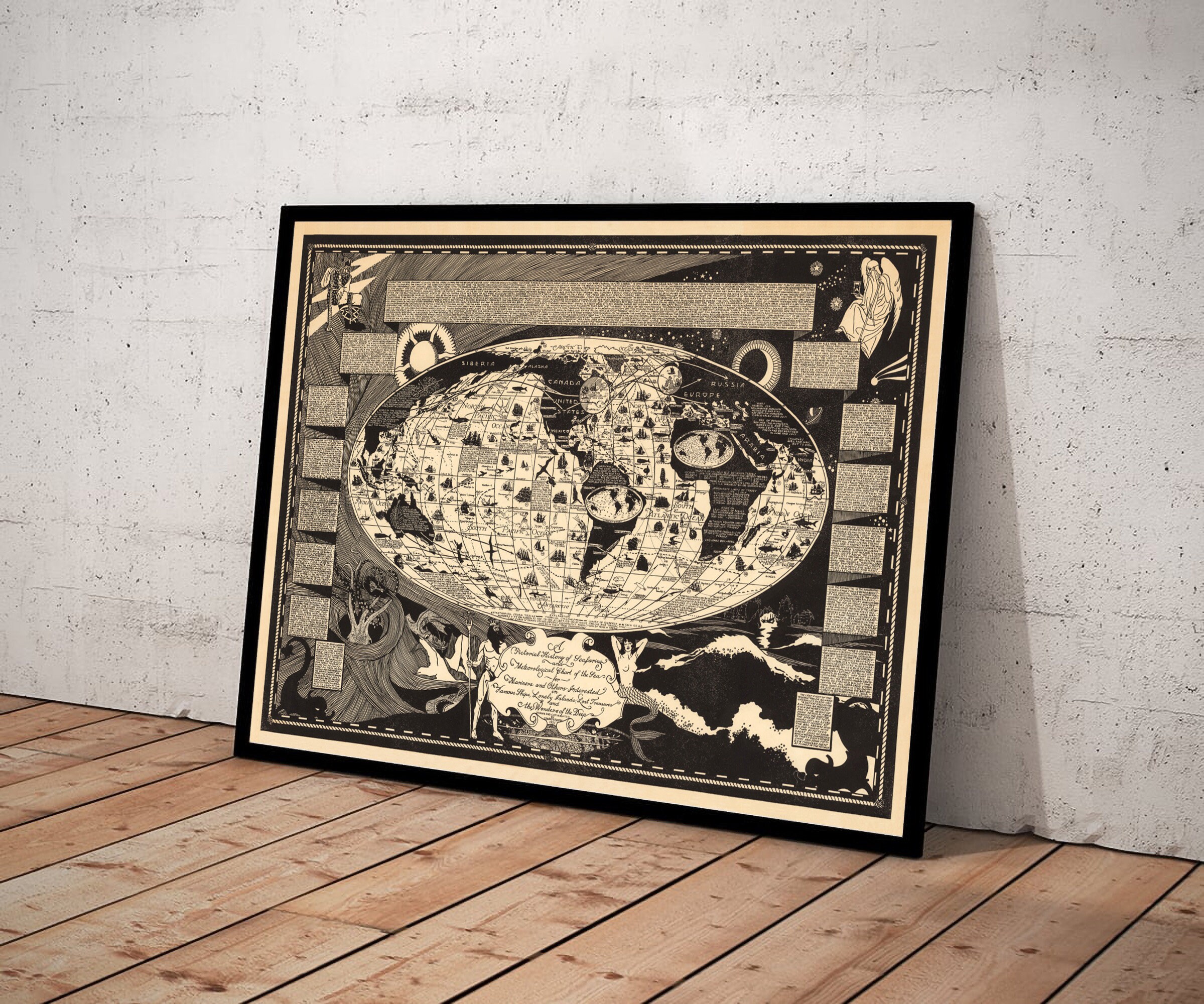 1935 World Map Oceans Map Wall Art Pictorial Sea Map - Etsy