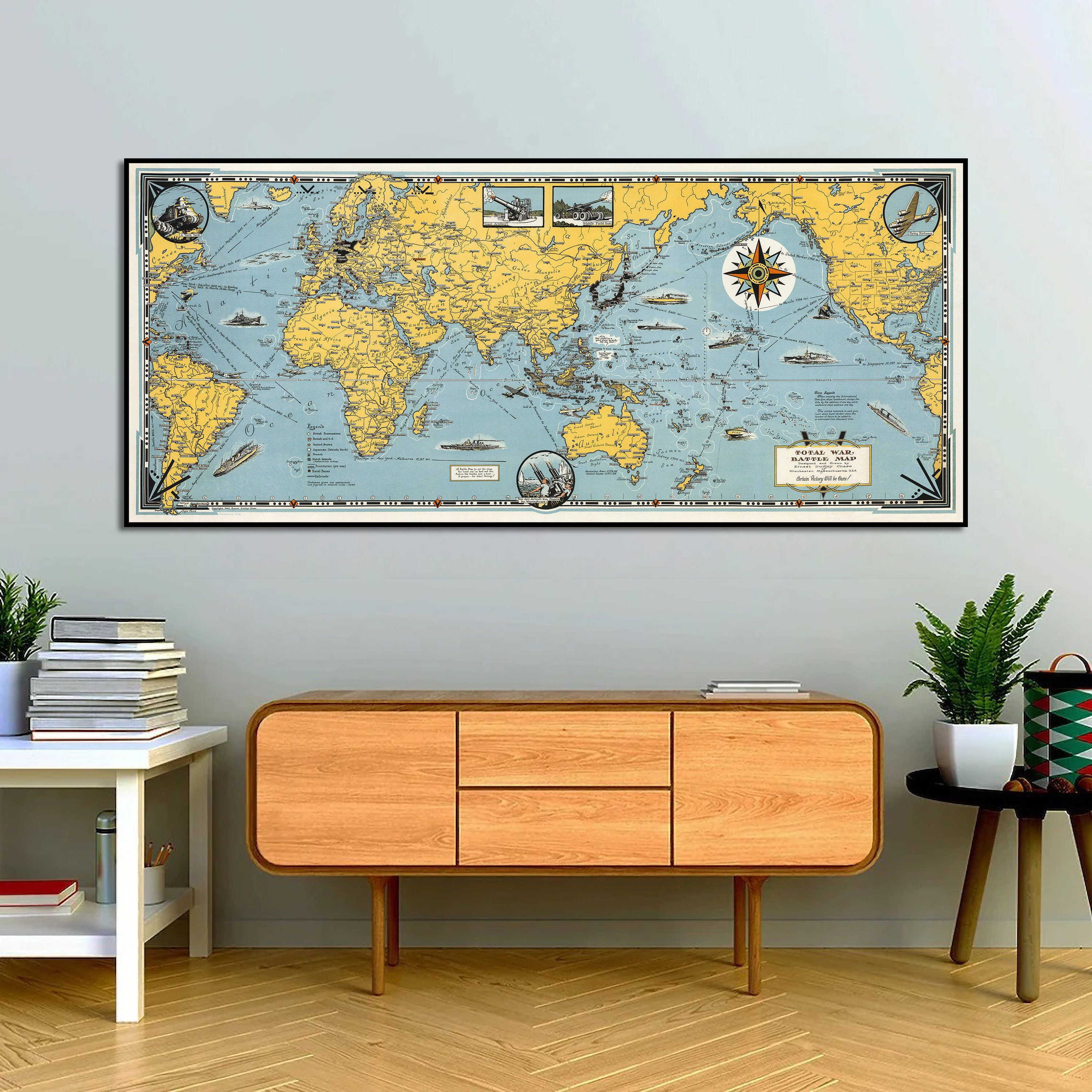 1942 World War 2 Map Total War WW2 Print World Map Print Military Map ...