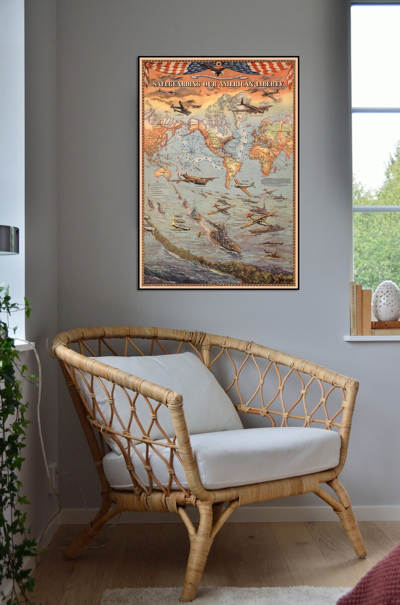 1941 WW2 Map Poster Print Safeguarding Our American Liberty World War 2 ...