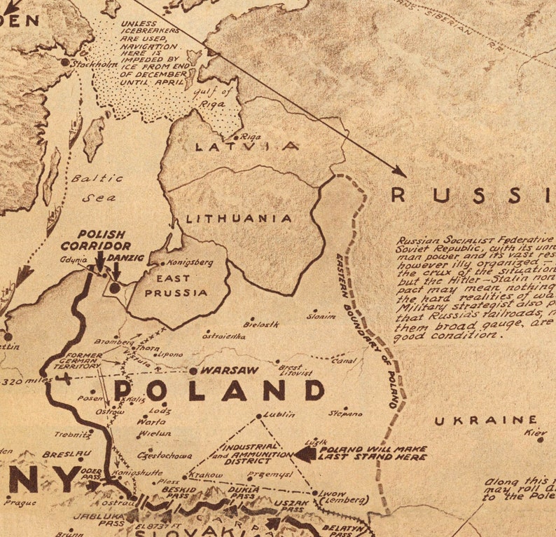 1939 World War 2 Map Vintage Los Angeles Times Print Europe War Map ...