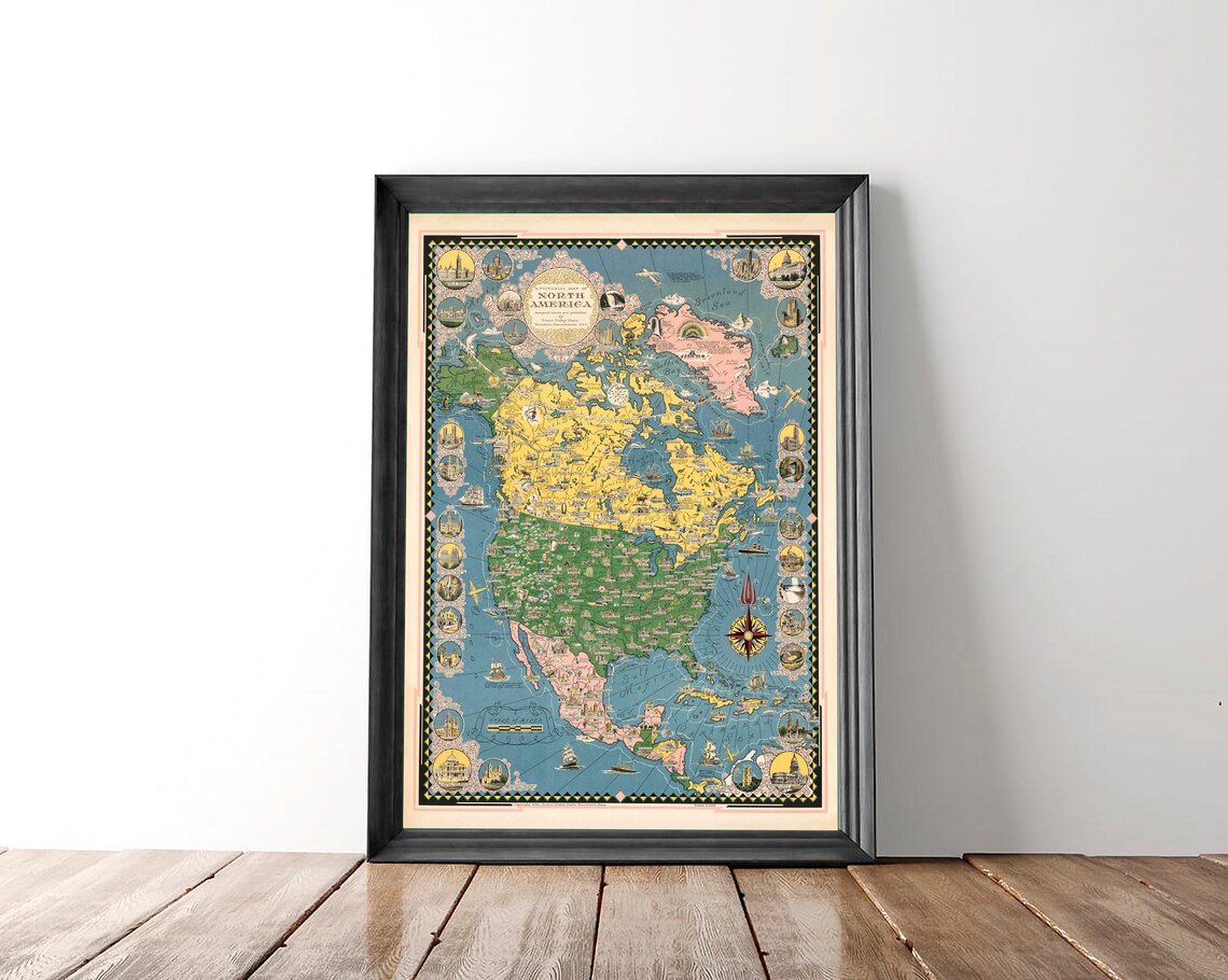 1945 North America Map Vintage USA Map Print North America | Etsy