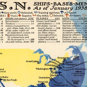 1938 World War 2 Map - U.S. Navy Ships Map - World War II Poster - WW2 ...