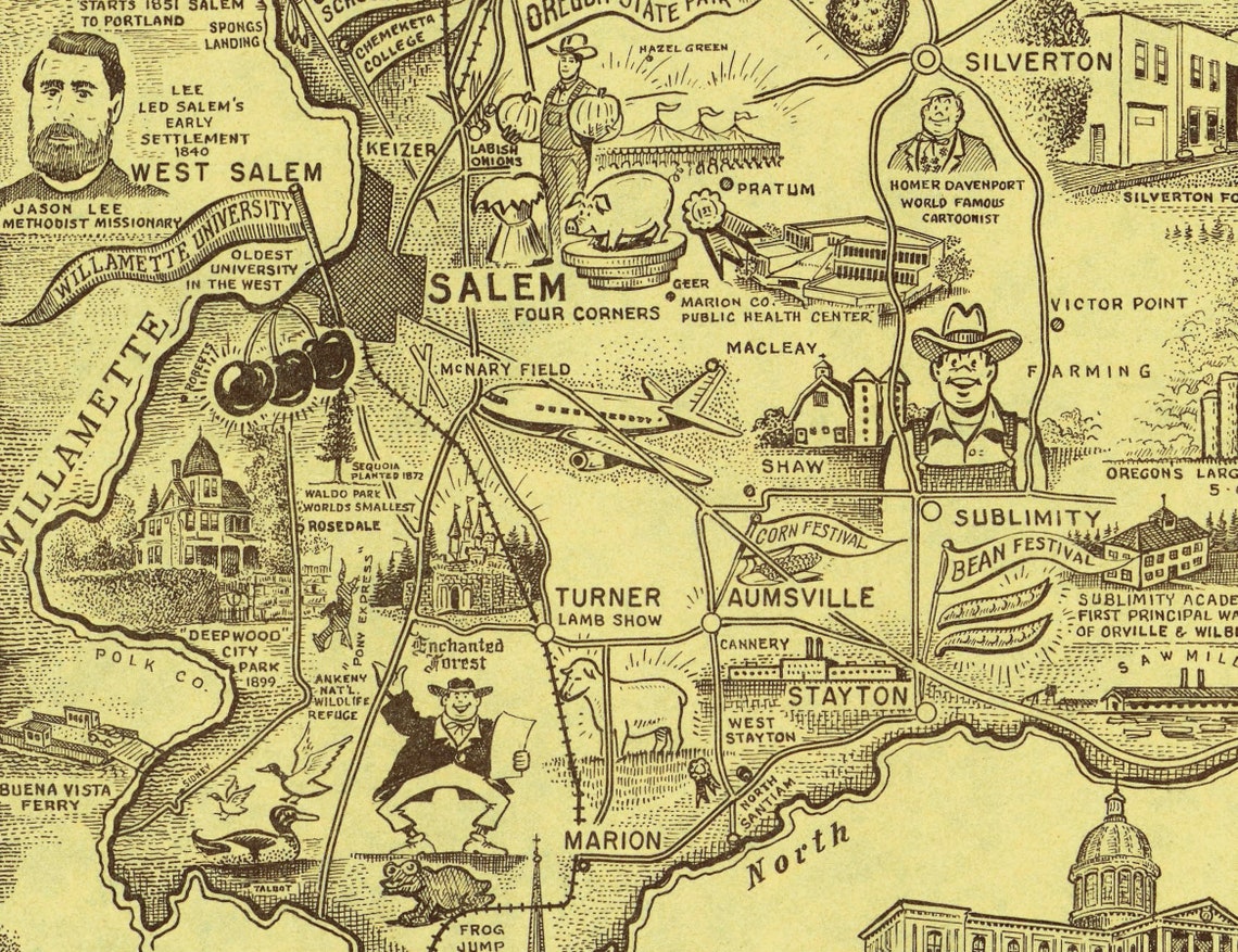1975 Marion County Map State of Oregon Map Salem Map Print - Etsy