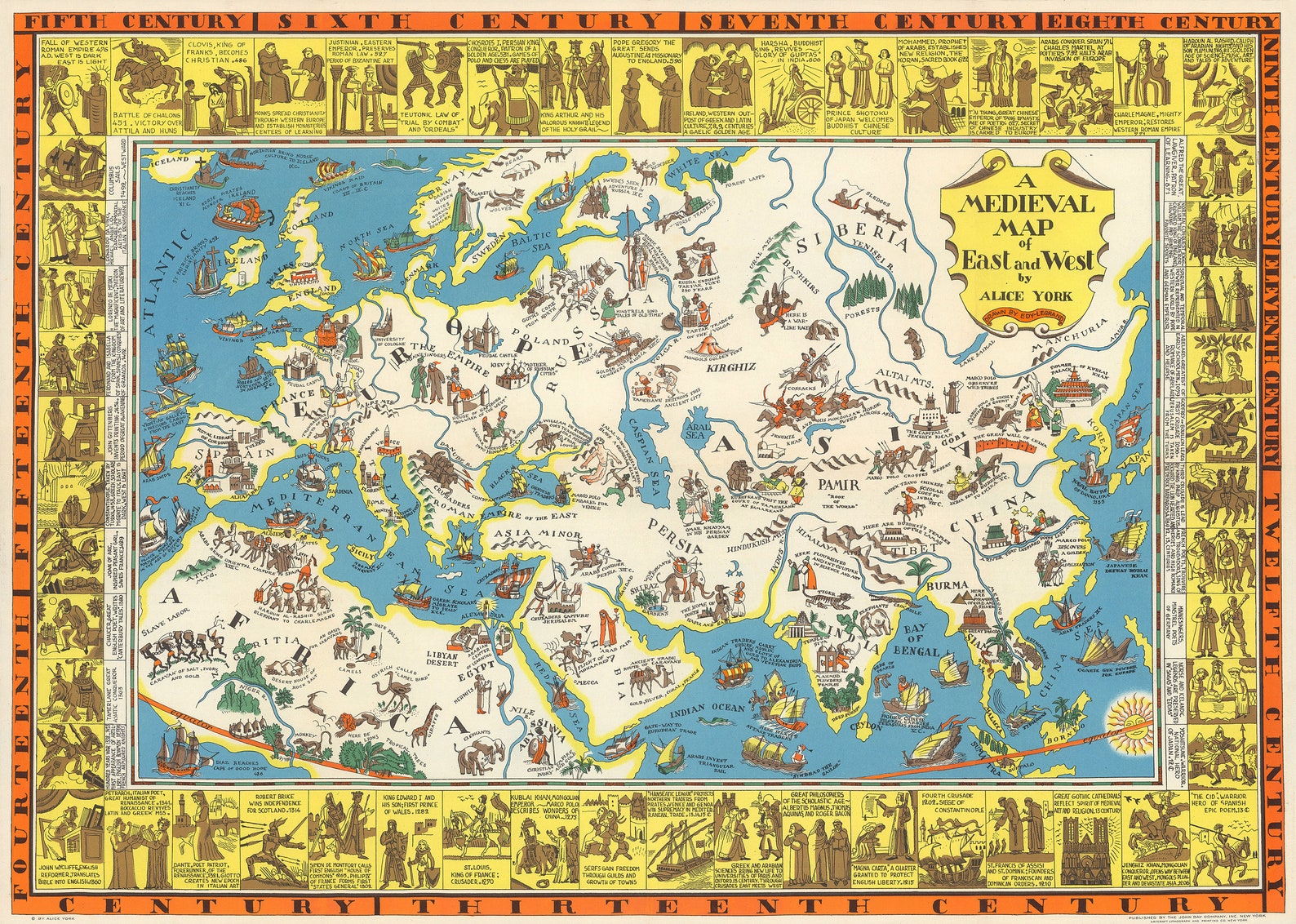 1925 Vintage Medieval Map Medieval Map of East and West Vintage Old Map ...