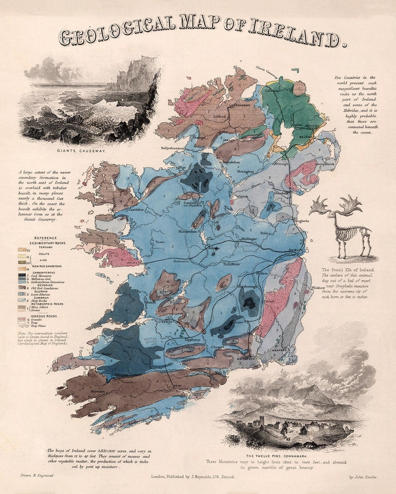 1850 Ireland Map Vintage Geological Map of Ireland Ireland - Etsy