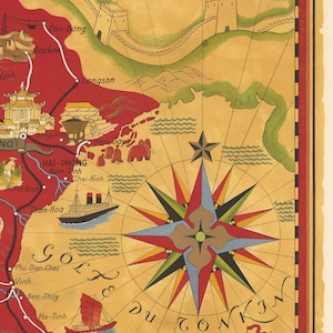 1945 Vintage French Indochina Map Poster - Pictorial Map Print - Map ...