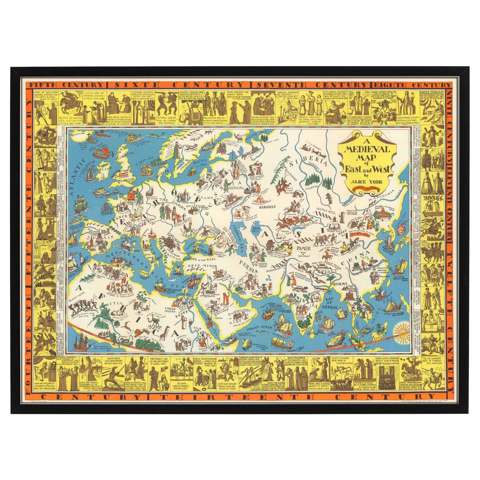 1925 Vintage Medieval Map Medieval Map of East and West Vintage Old Map ...