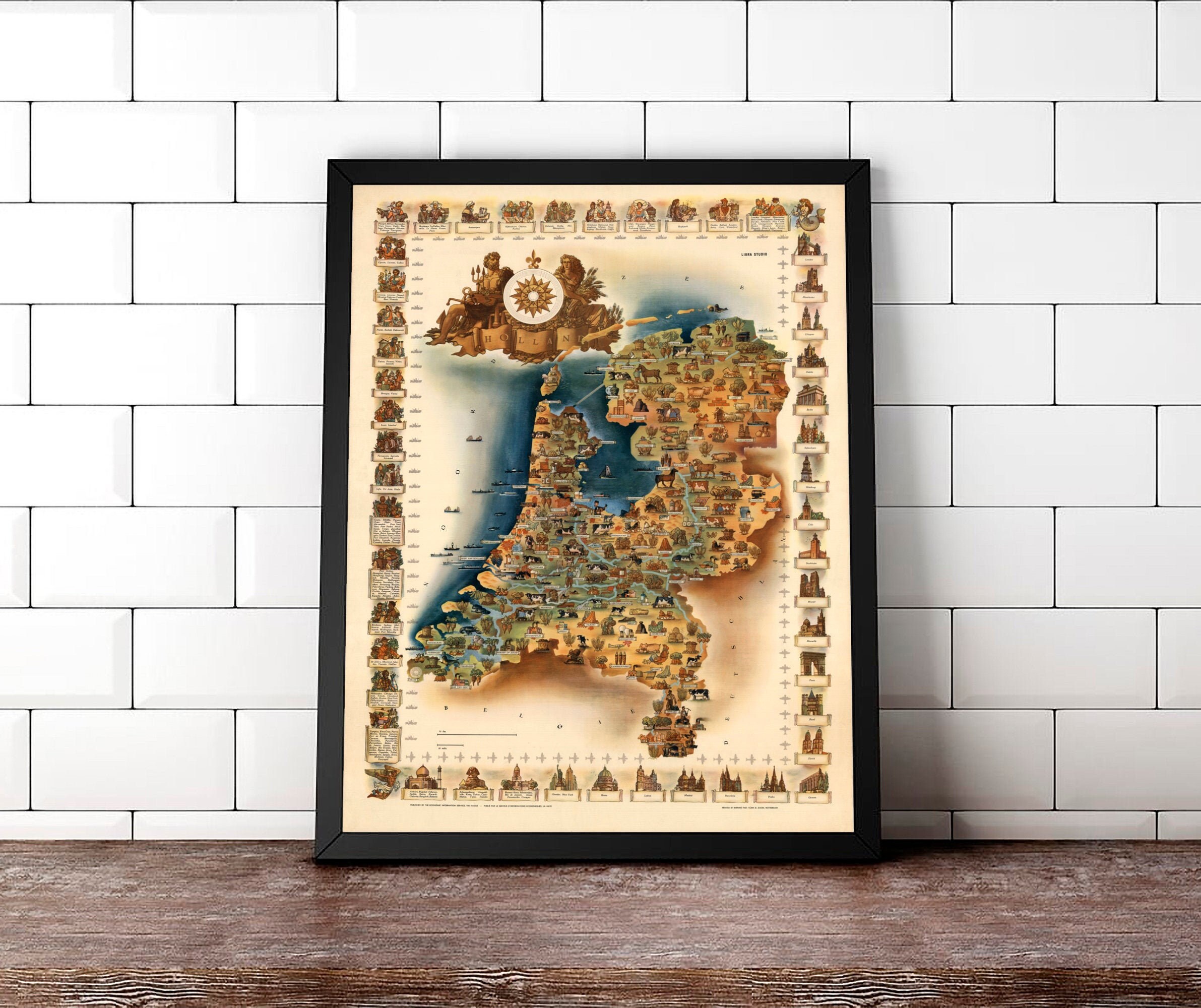 1960 Holland Map Vintage Pictorial Map Holland Print Holland Poster ...