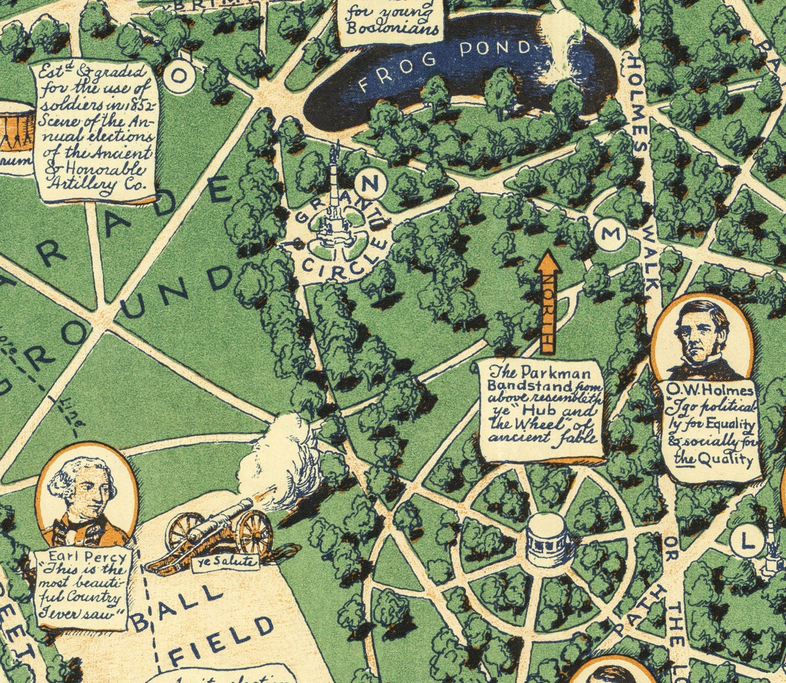 1930 Boston Map Print Vintage Boston Common Poster Beacon - Etsy