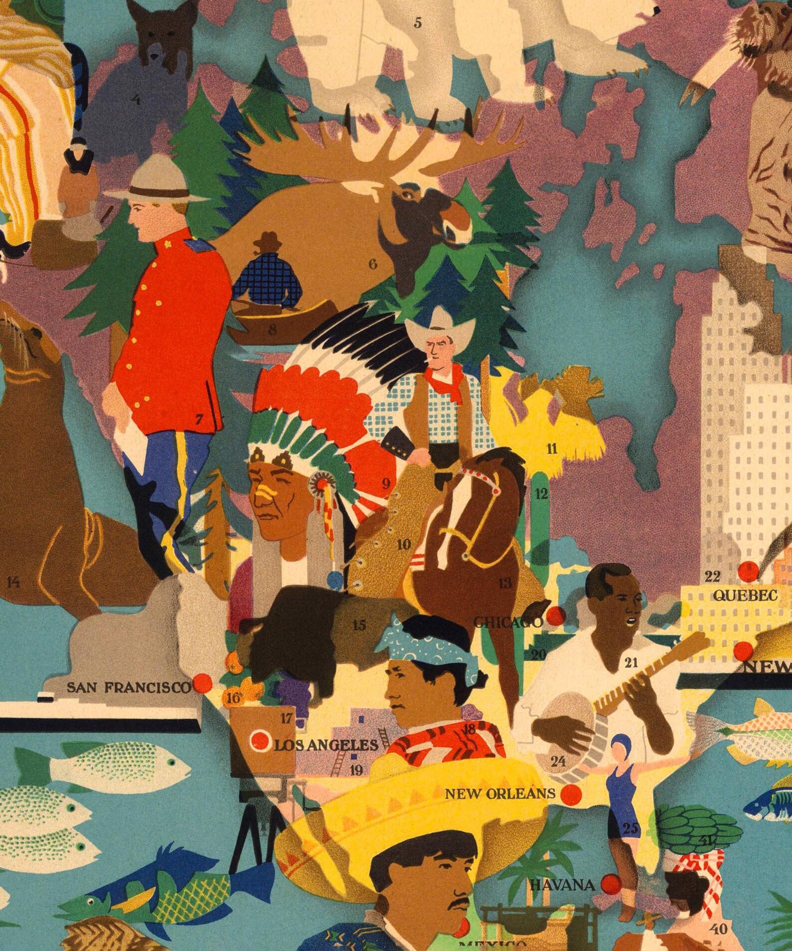 1950 World Map Print Pictorial World Map Poster World Travel Map World ...