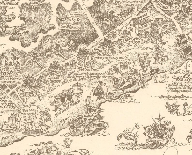 1970 Pawleys Island Map: Vintage South Carolina Pictorial Print - Etsy