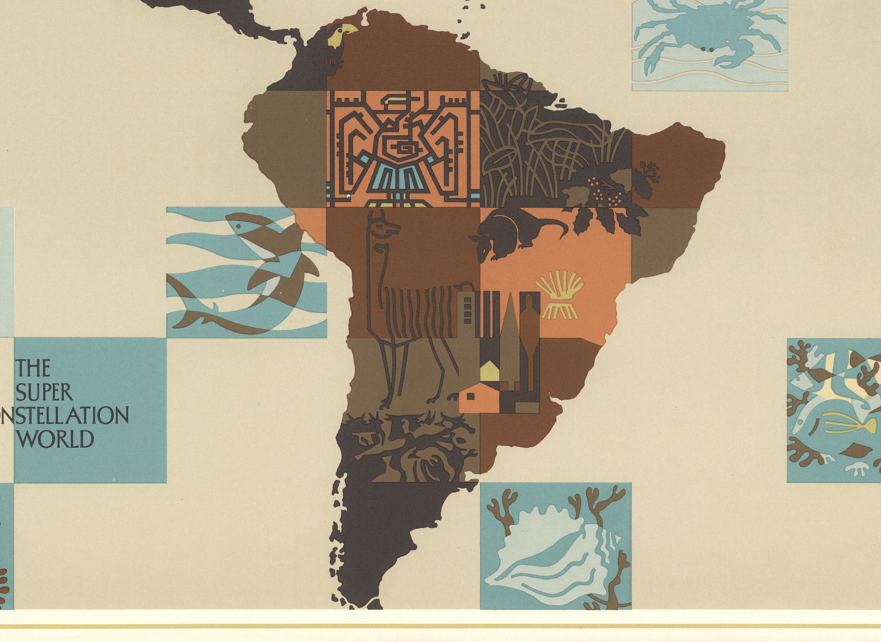 1955 World Map Print Set of 2 World Map Poster Aircraft Wall Print Set ...