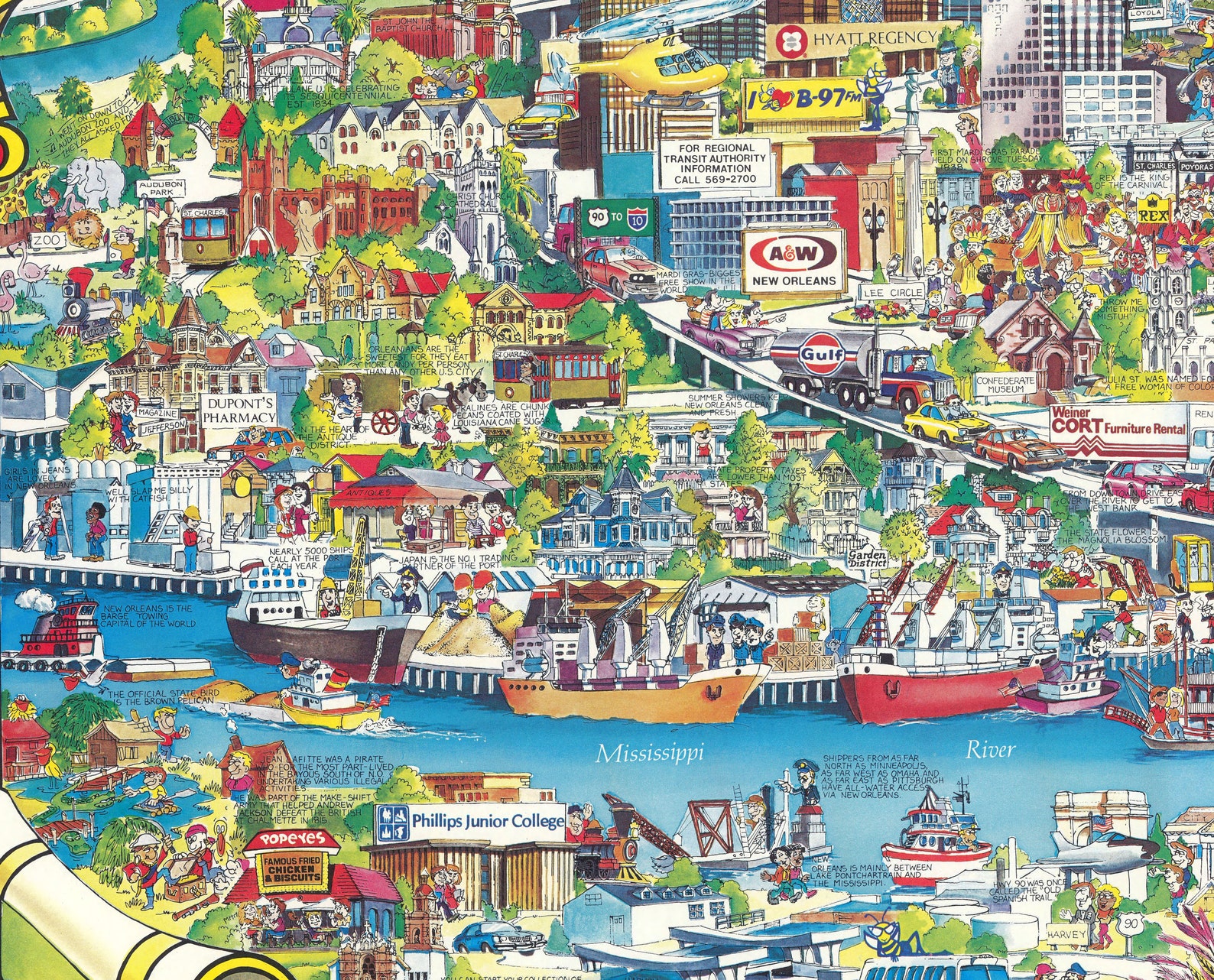 1983 New Orleans Map Vintage Pictorial Map Poster Print New Orleans ...